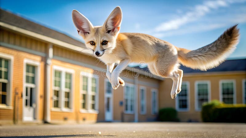 Fennec Fox jumps school stock illustration. Illustration of symbol ...