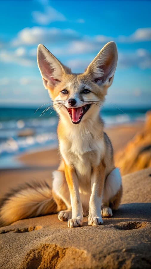 Fennec Fox laughs sea stock illustration. Illustration of wool - 329160753