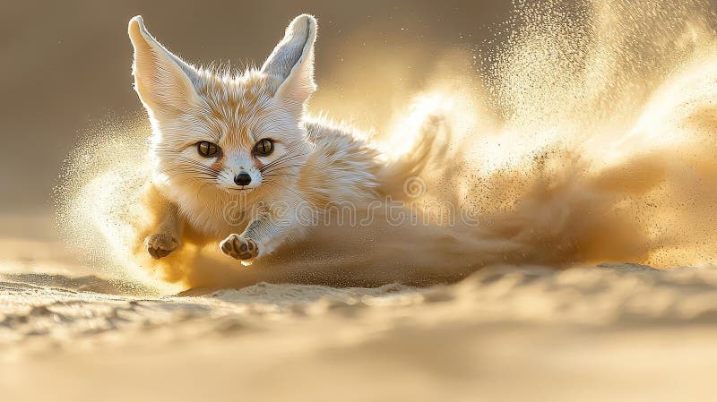 Fennec Fox Leaping through Sand Stock Illustration - Illustration of ...