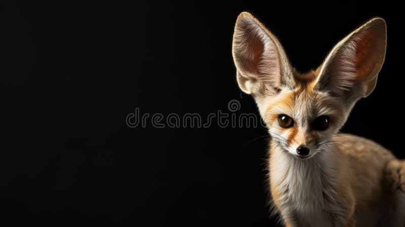 Fennec Fox Portrait Against Black Background Stock Image - Image of ...