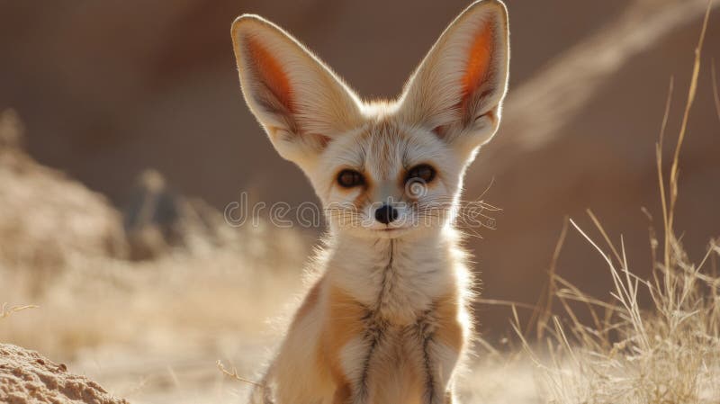 Fennec Fox Portrait in Desert Habitat Stock Illustration - Illustration ...