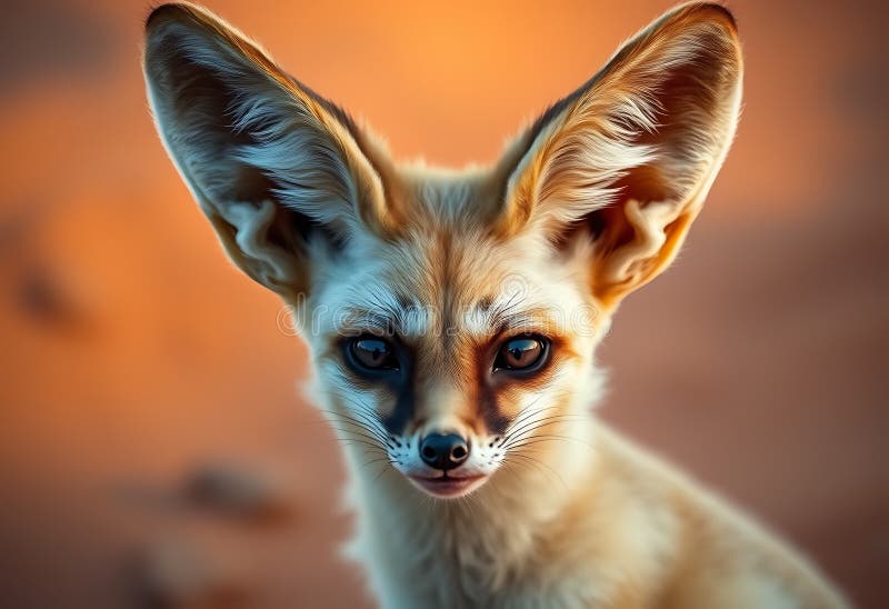 Fennec Fox Portrait Warm Desert Sunset Background Stock Image - Image ...