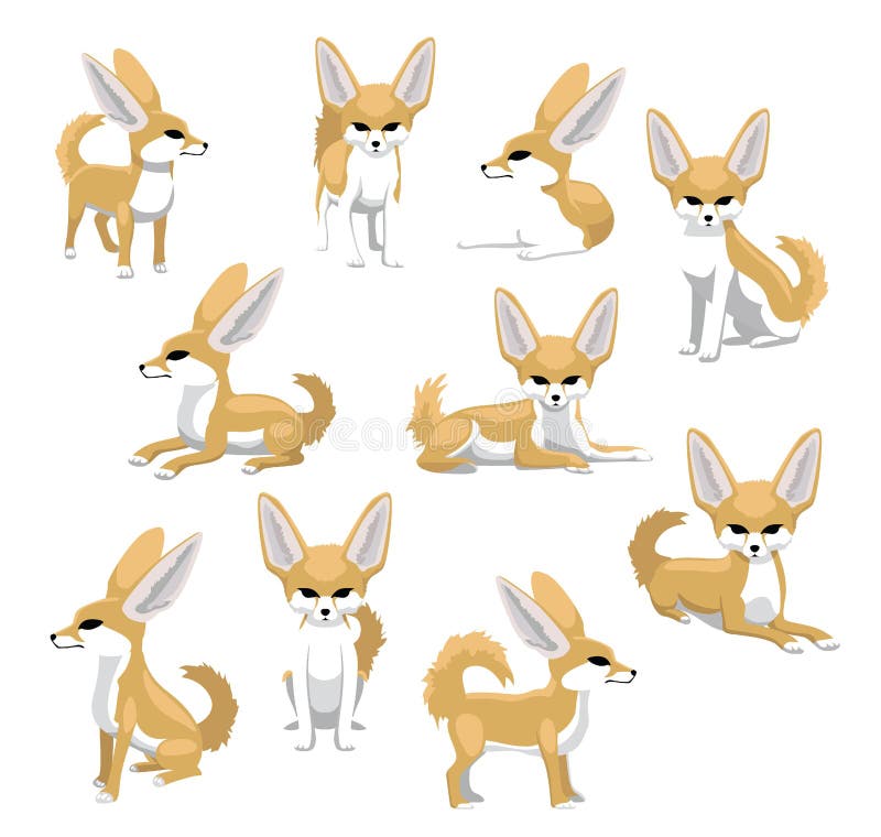 Fennec Fox Poses Cute Cartoon Vector Illustration Stock Vector ...