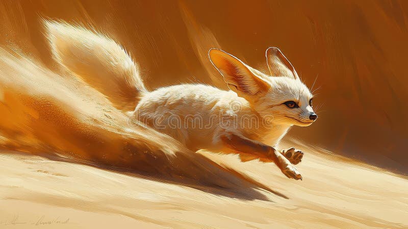 Fennec Fox Running through Sand Dunes Stock Illustration - Illustration ...