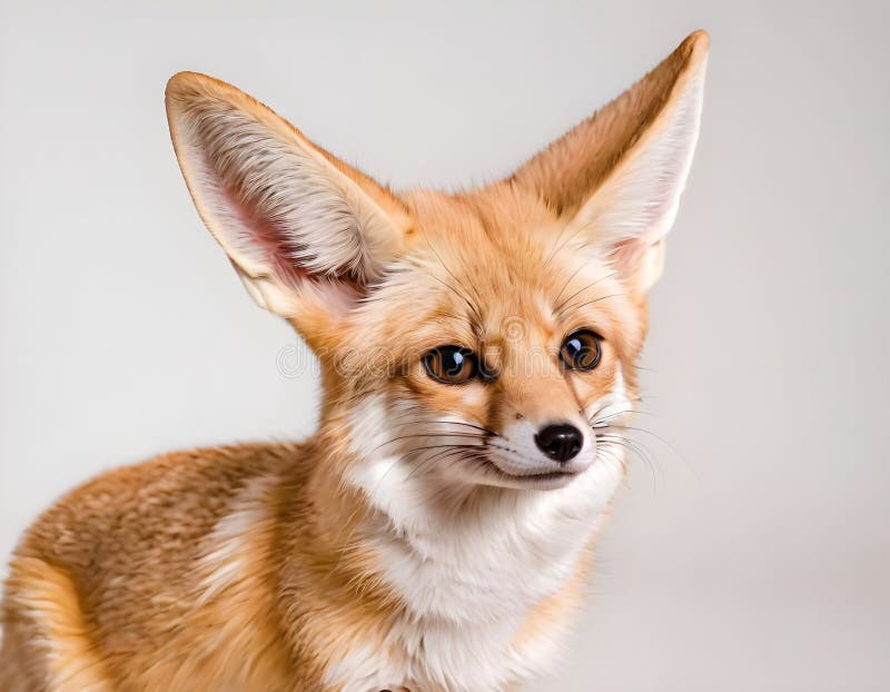 Fennec Fox Sitting Gracefully on Light Background, Showcasing Its Large ...