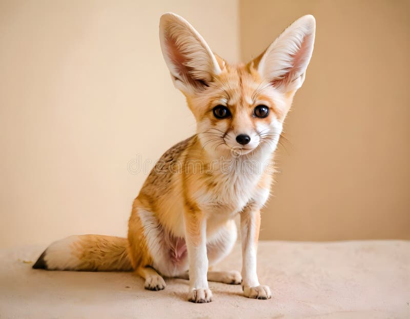 Fennec Fox Sitting Gracefully on Light Background, Showcasing Its Large ...