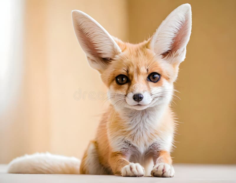 Fennec Fox Sitting Gracefully on Light Background, Showcasing Its Large ...