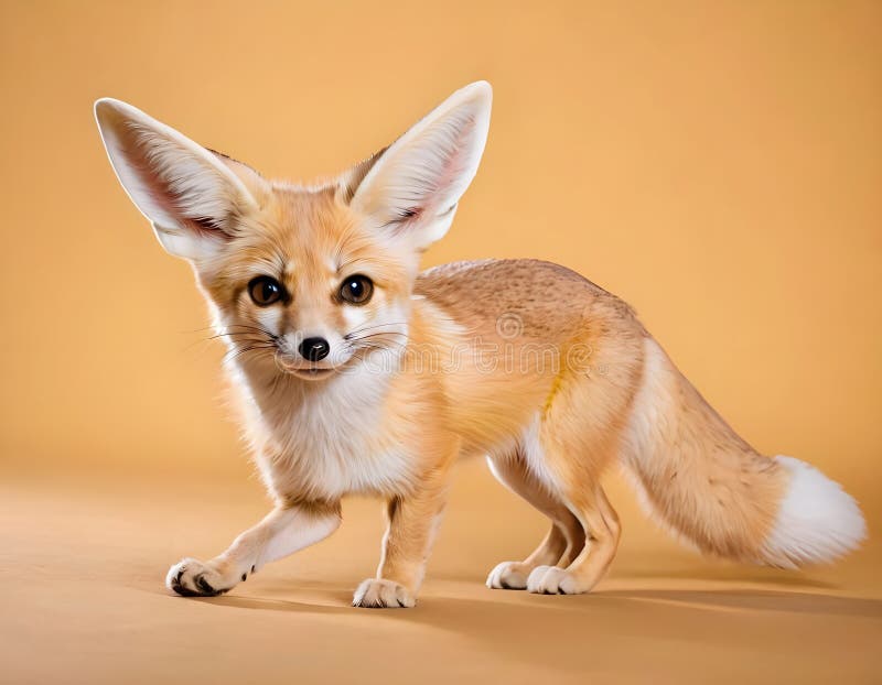 Fennec Fox Sitting Gracefully on Light Background, Showcasing Its Large ...