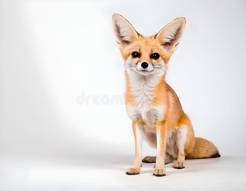 Fennec Fox Sitting Gracefully on Light Background, Showcasing Its Large ...