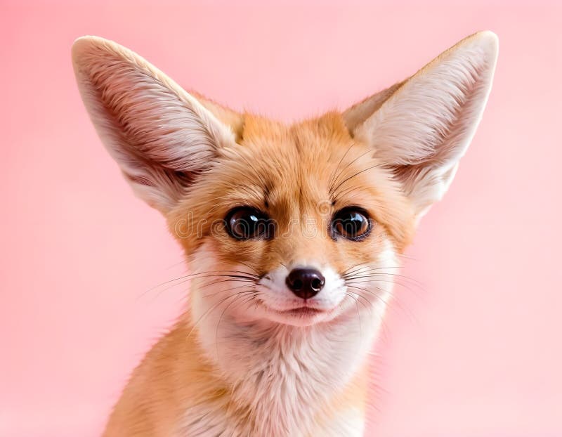 Fennec Fox Sitting Gracefully on Light Background, Showcasing Its Large ...