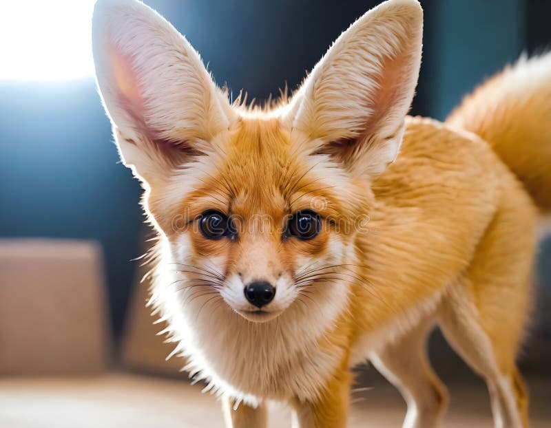 Fennec Fox Sitting Gracefully on Light Background, Showcasing Its Large ...