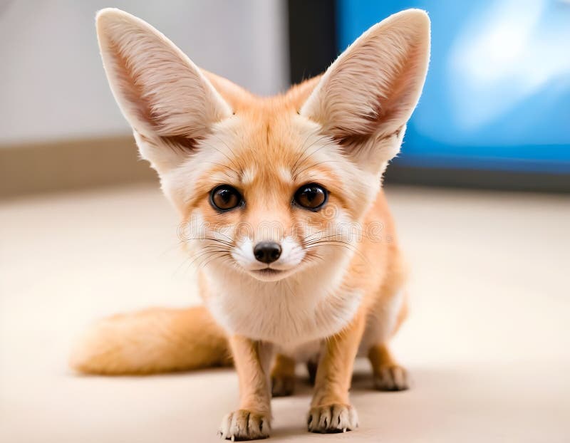 Fennec Fox Sitting Gracefully on Light Background, Showcasing Its Large ...