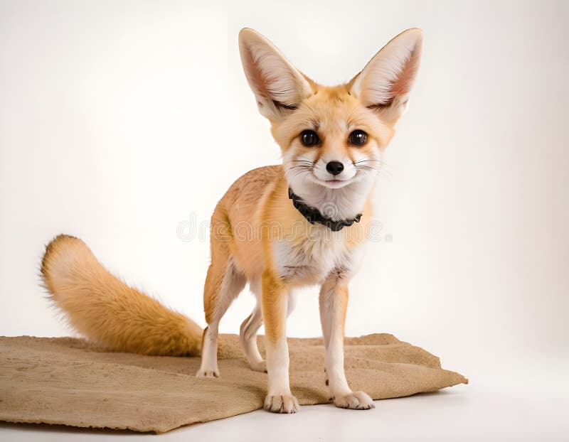 Fennec Fox Sitting Gracefully on Light Background, Showcasing Its Large ...