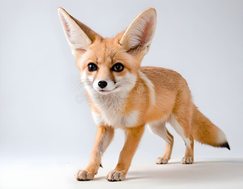 Fennec Fox Sitting Gracefully on Light Background, Showcasing Its Large ...