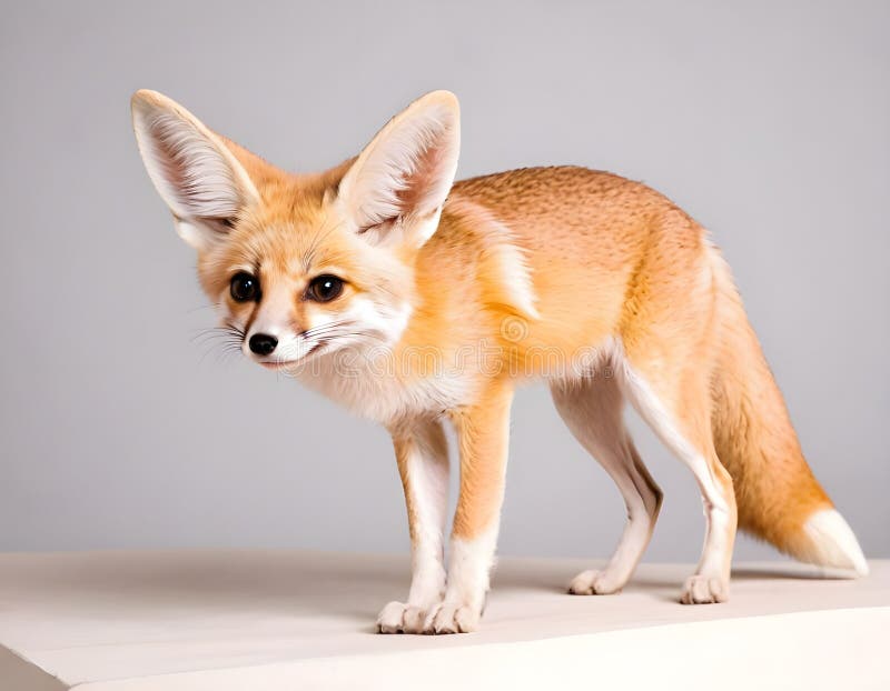 Fennec Fox Sitting Gracefully on Light Background, Showcasing Its Large ...