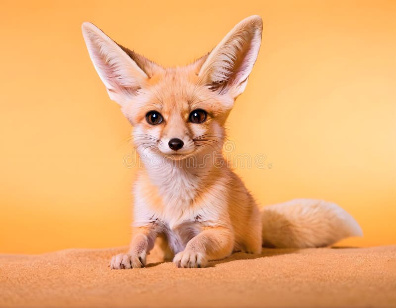 Fennec Fox Sitting Gracefully on Light Background, Showcasing Its Large ...