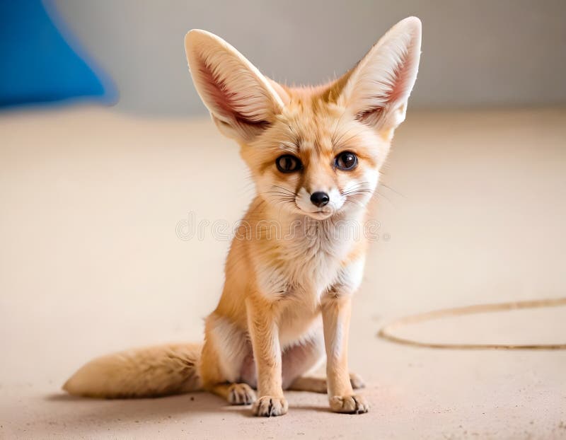 Fennec Fox Sitting Gracefully on Light Background, Showcasing Its Large ...