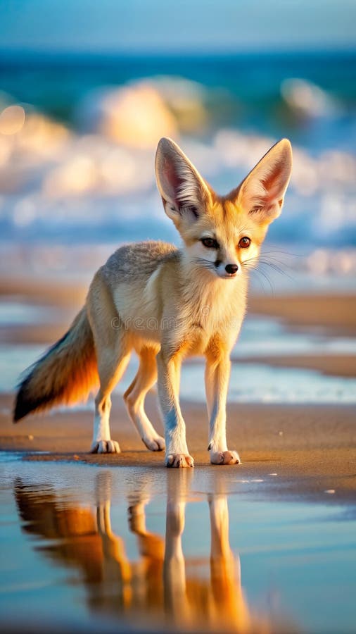 Fennec Fox walks ocean stock illustration. Illustration of design ...