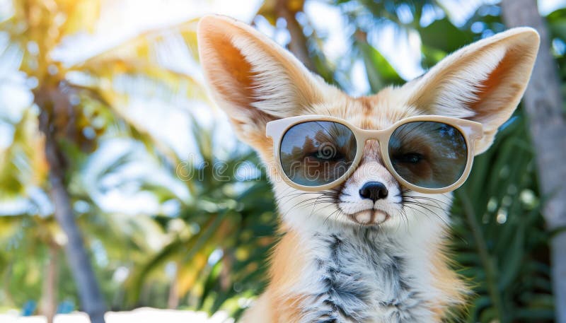 Fennec Fox Wearing Sunglasses in a Tropical Setting Stock Photo - Image ...
