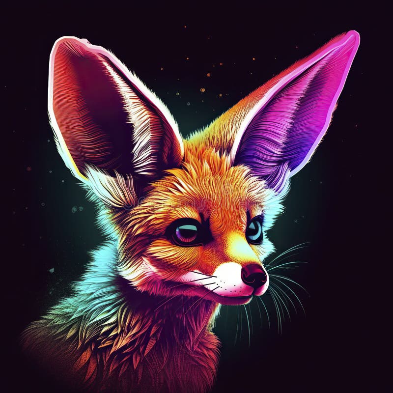Fennec in Neon Colors. Generative AI Stock Illustration - Illustration ...