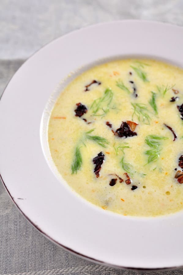 Fennel saffron Soup stock photo. Image of cream, almonds - 34356182
