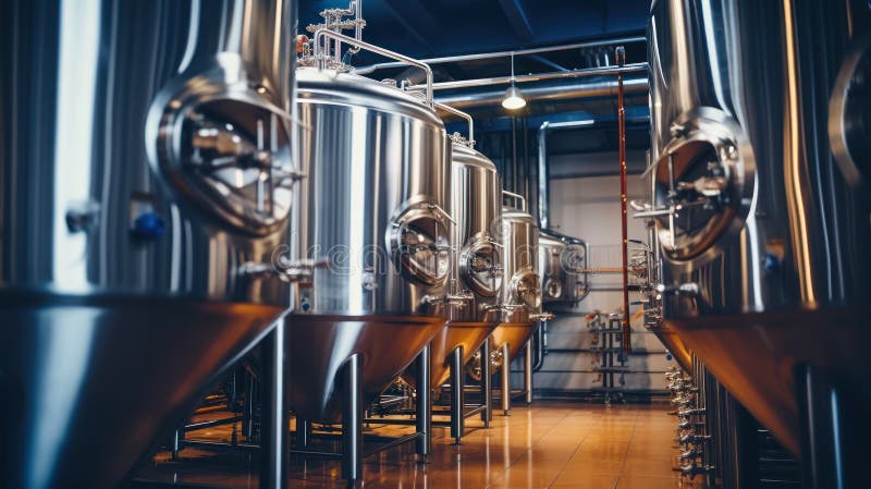 Fermentation Mash Vats or Boiler Tanks in a Brewery Factory Create the ...