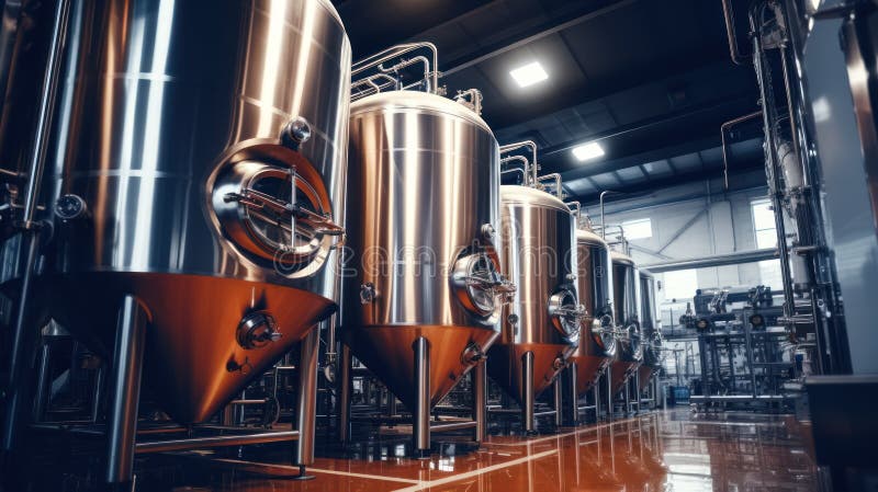 Fermentation Mash Vats or Boiler Tanks in a Brewery Factory Create the ...