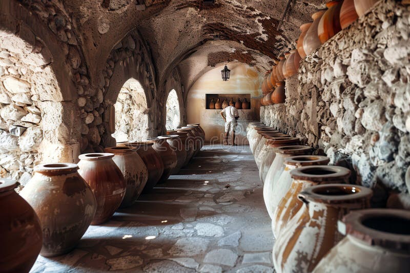 Fermentation of the Must in Earthenware Jars in a Stone Cellar. Stock ...