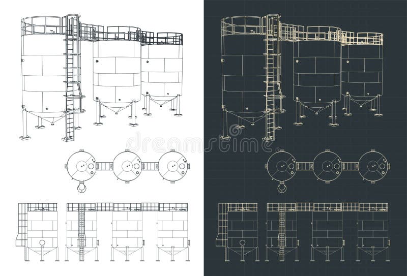 Fermentation Stainless Steel Tanks Blueprints Stock Vector ...