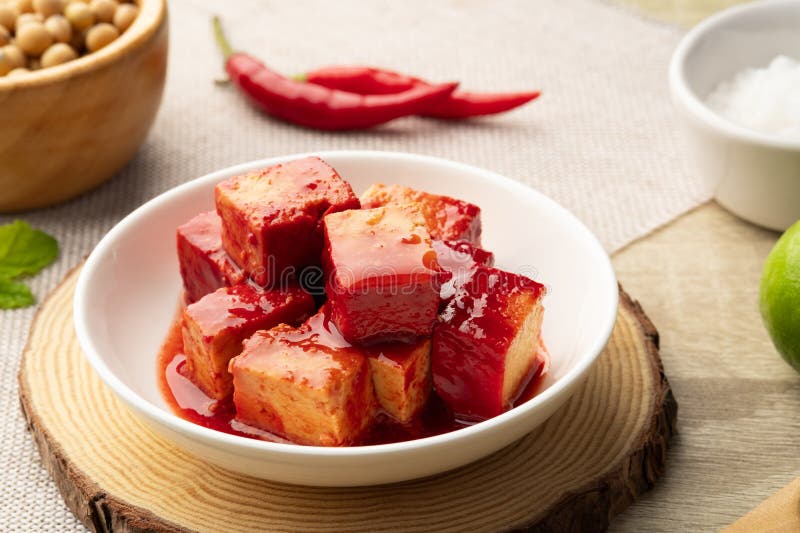 Fermented Bean Curd in White Plate(Red Sufu) Stock Photo - Image of ...