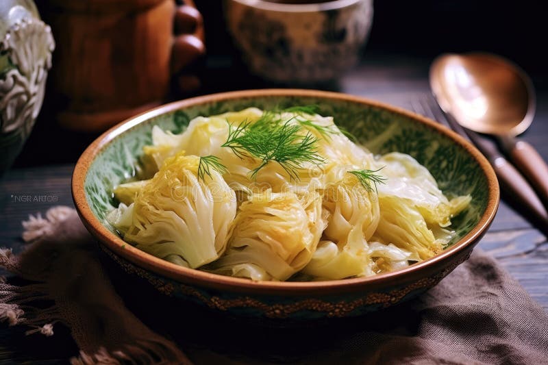 Fermented Cabbage in a Plate. Generative AI Stock Illustration ...