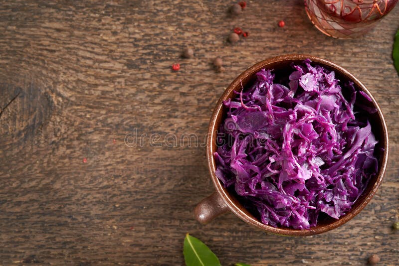 Fermented Cabbage in a Pot on a Table with Copy Space Stock Image ...