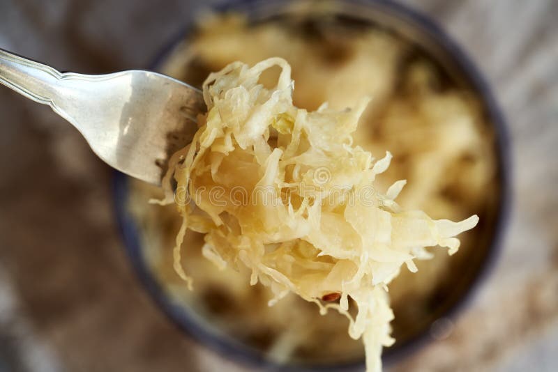 Fermented Cabbage or Sauerkraut on a Metal Fork Stock Photo - Image of ...