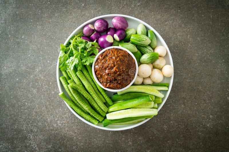 Fermented Fish Chili Paste with Fresh Vegetables Stock Photo - Image of ...