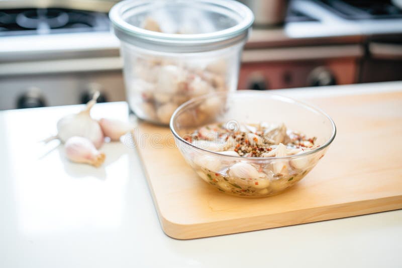 Fermented Garlic Cloves Used in a Marinade, Side Ingredients Shown ...