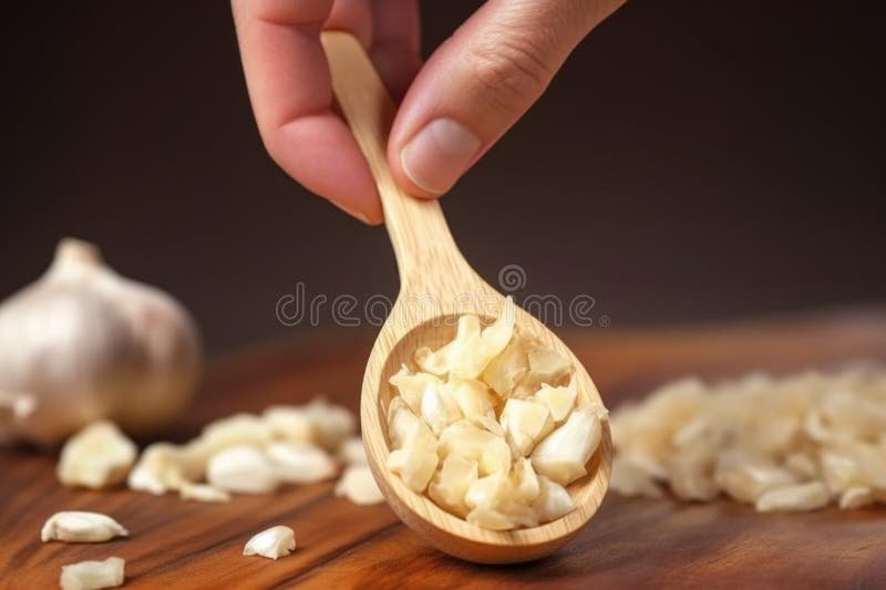 Fermented Garlic in Wooden Spoon Held by Hand Stock Illustration ...