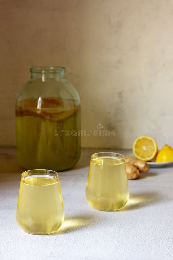 Fermented Kombucha Drink in a Glass Glass Stock Image - Image of ...