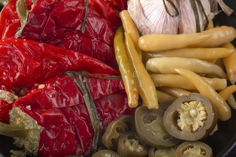 Fermented Red and Green Hot Peppers and Garlic. Stock Photo - Image of ...