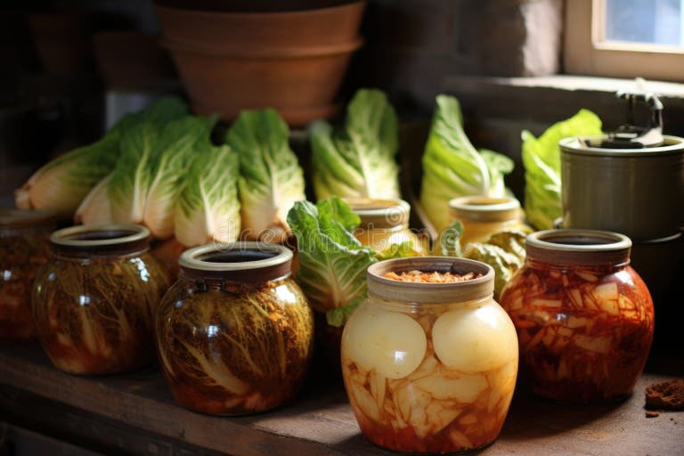 Fermenting Kimchi in Traditional Earthenware Pots Stock Photo - Image ...