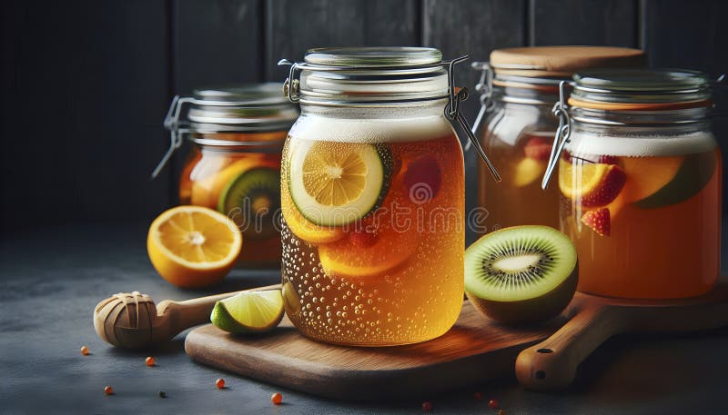 Fermenting Kombucha in Glass Jar, Ai Created Image Stock Illustration ...