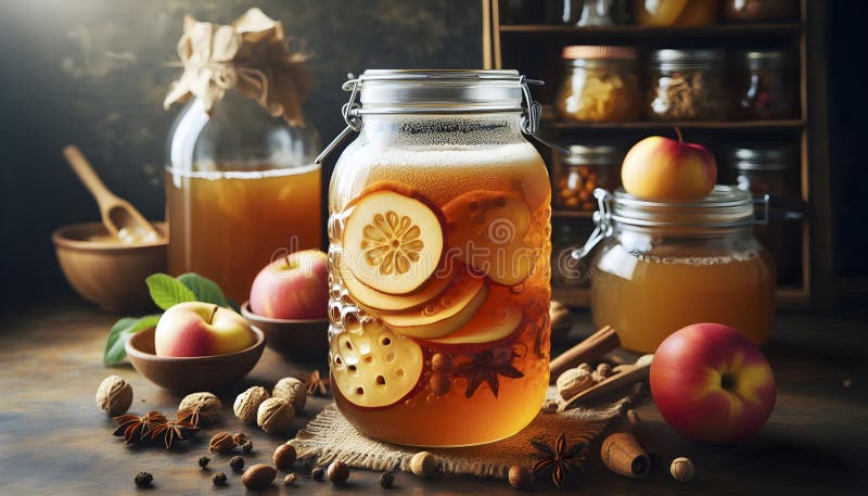 Fermenting Kombucha in Glass Jar, Ai Created Image Stock Illustration ...