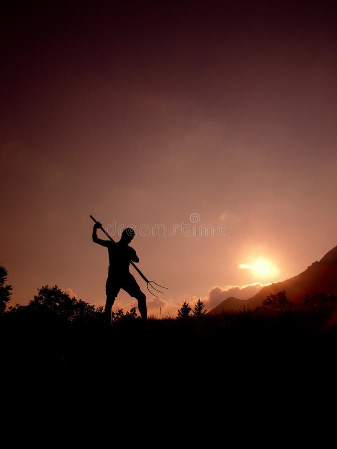 Fermier avec une fourche photo stock. Image du ferme, cultivez - 6158142