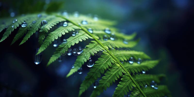 Fern Branch in Moonlight with Raindrops. Generative AI Stock ...
