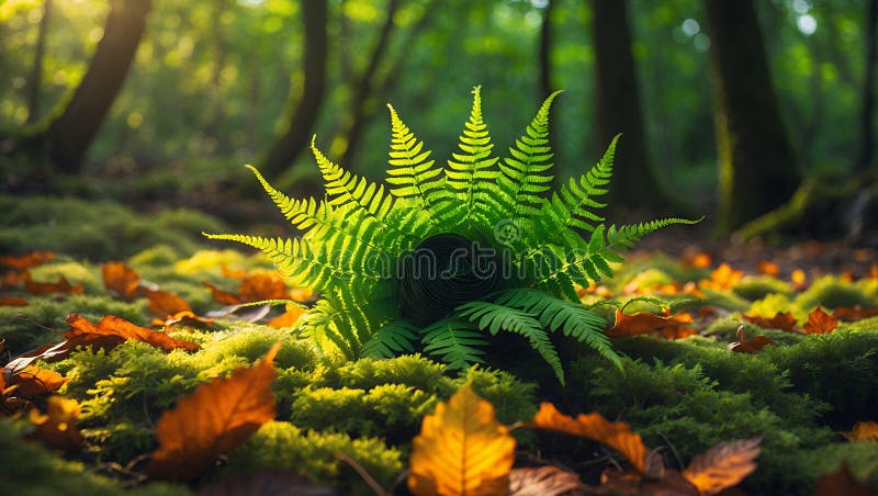 Magical Fern Arrangement in Autumn Forest Stock Illustration ...