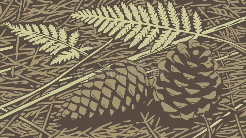 Fern Leaf and Pine Cone, Nature Details, Forest Floor Elements Vector ...
