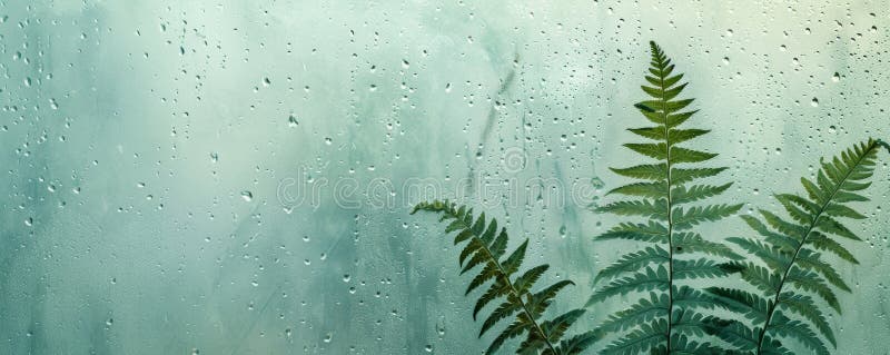 Fern Leaves Against a Misty Window with Water Droplets Stock Image ...
