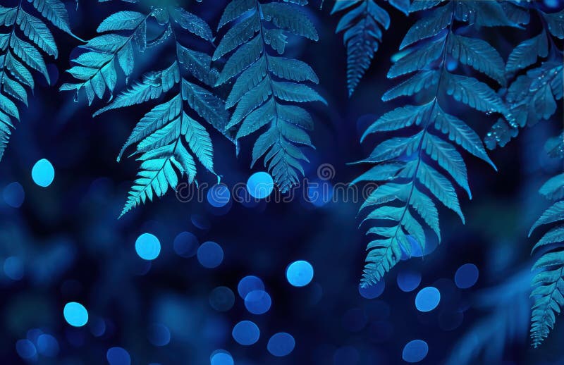 Fern Leaves and Blue Light on the Night Stock Image - Image of ...
