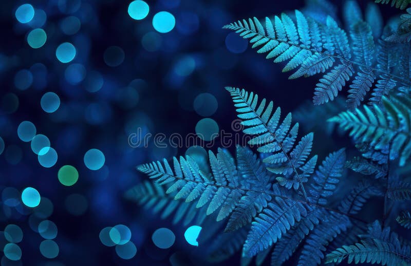 Fern Leaves and Blue Light on the Night Stock Photo - Image of ...