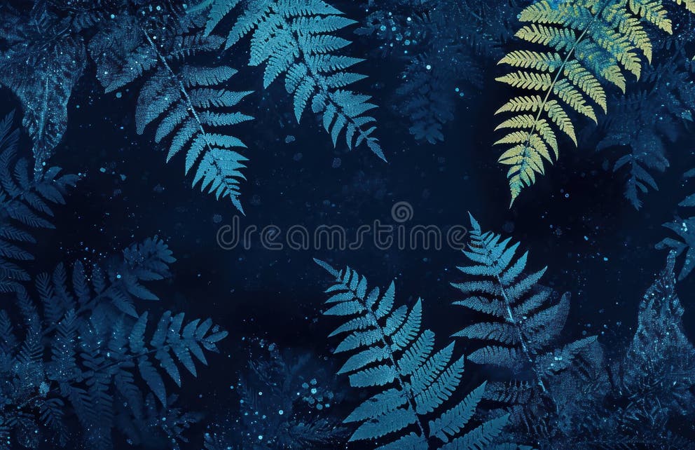 Fern Leaves and Blue Light on the Night Stock Photo - Image of greenery ...
