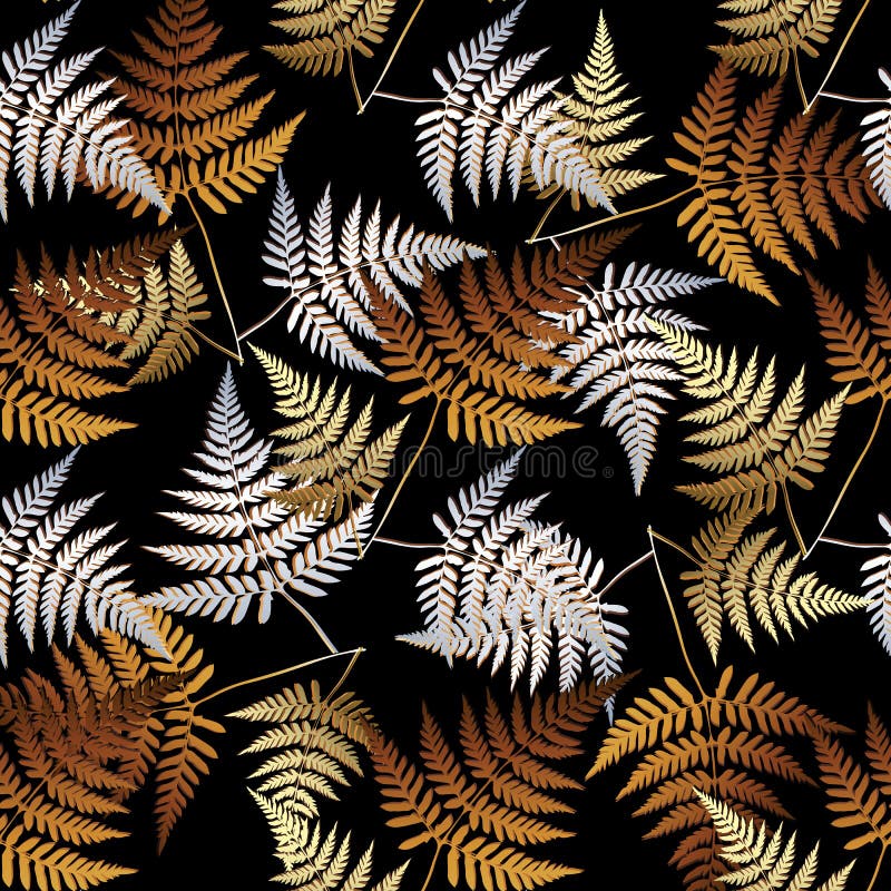 Fern Leaves Seamless Pattern. Vector Floral Background with Gold Stock ...